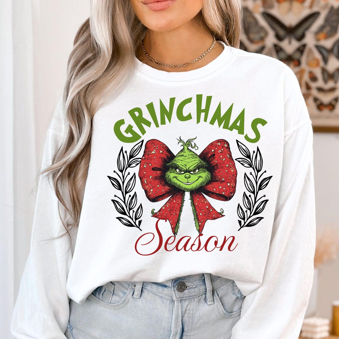 Grumpy Holiday Season PNG, Green Face Red Bow Sublimation, Funny Anti ...