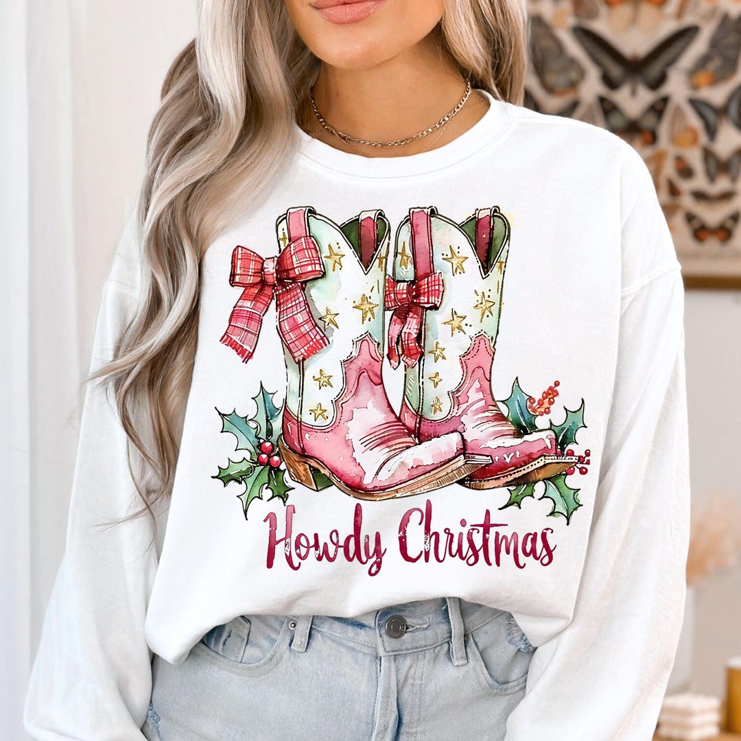 Howdy Christmas Boots PNG, Western Christmas Sublimation Design, Pink ...