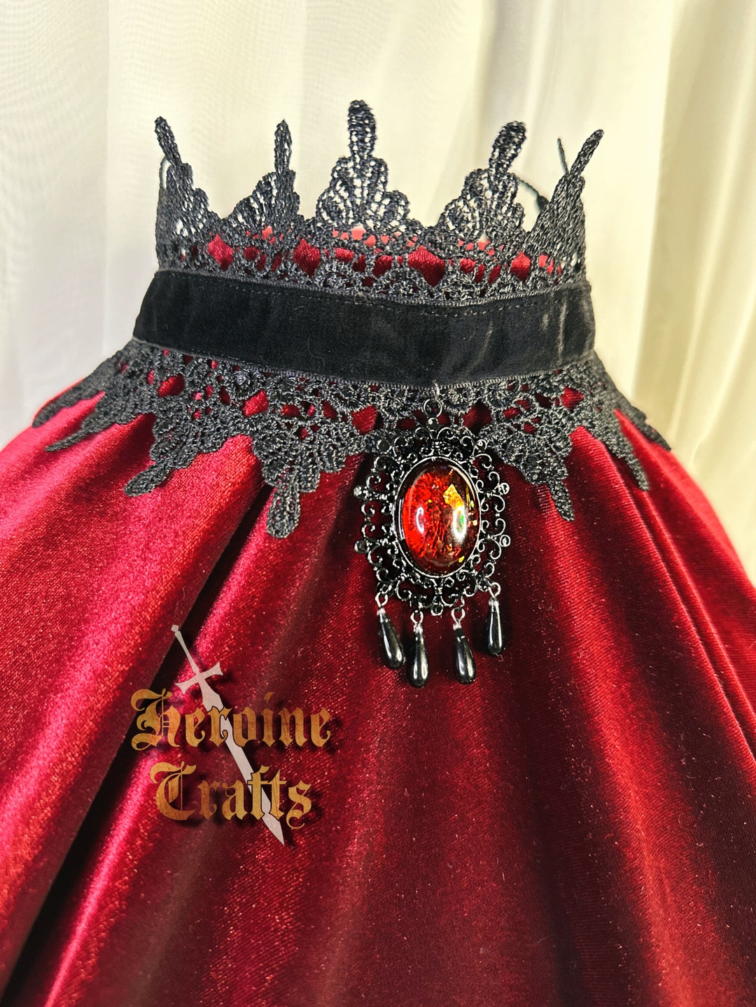 Red Pendant Gothic Lace Choker, Gothic Jewelry, Black Lace Choker ...