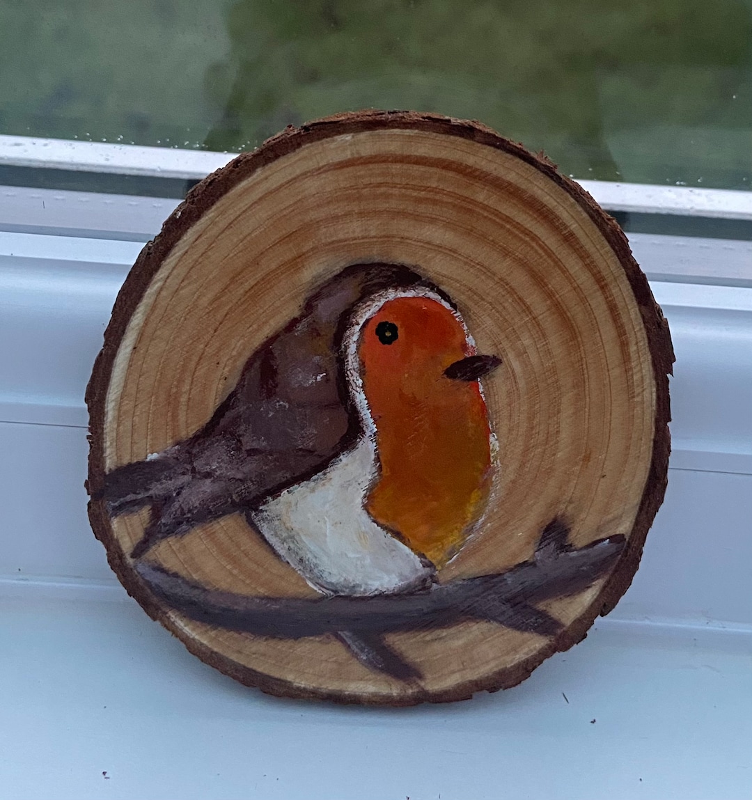 Robin Wood Slice Coaster - Etsy