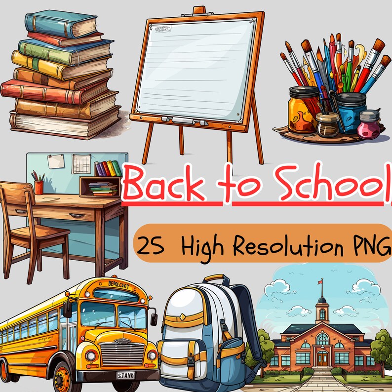 Cute School Clipart Set for Back to School Projects, 25 High Quality ...