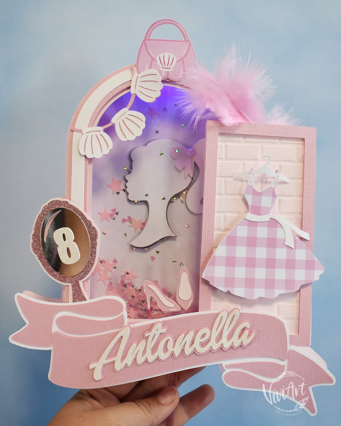 Doll Cake Topper Shaker With Light. Girl Birthday Cake Topper. Lights ...