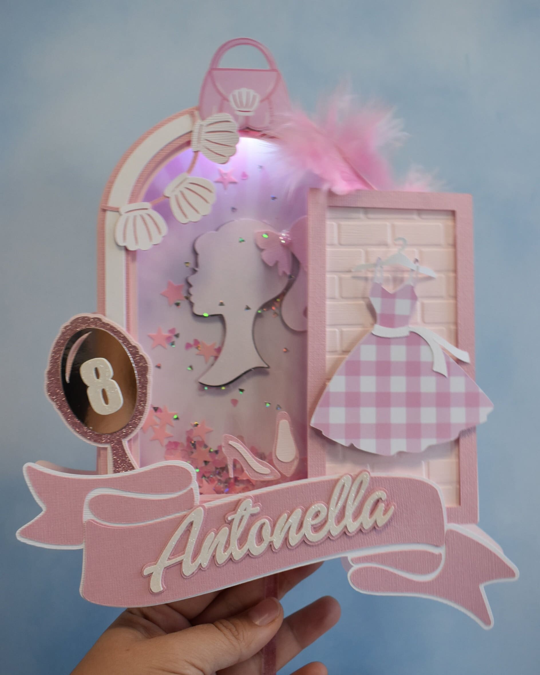 Doll Cake Topper Shaker With Light. Girl Birthday Cake Topper. Lights ...