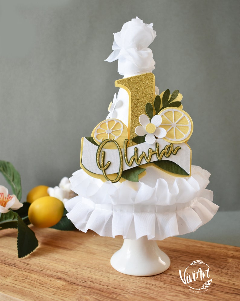 Yellow Lemonade Party Hat, Lemon Birthay Party Hat, Lemon Pattern White ...