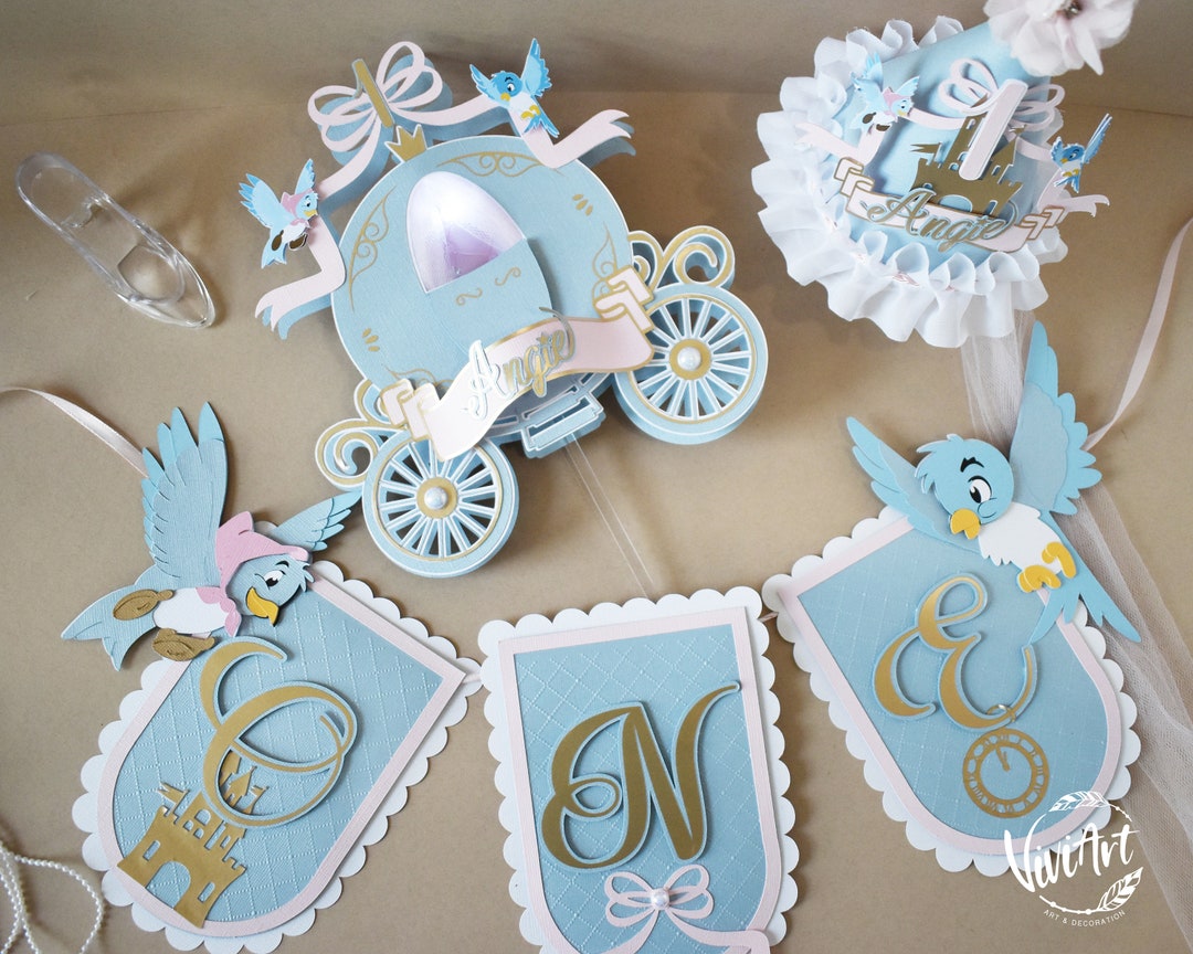 Cindirella Birthday. Bannercinderell, Cake Topper Set. Cinderella ...