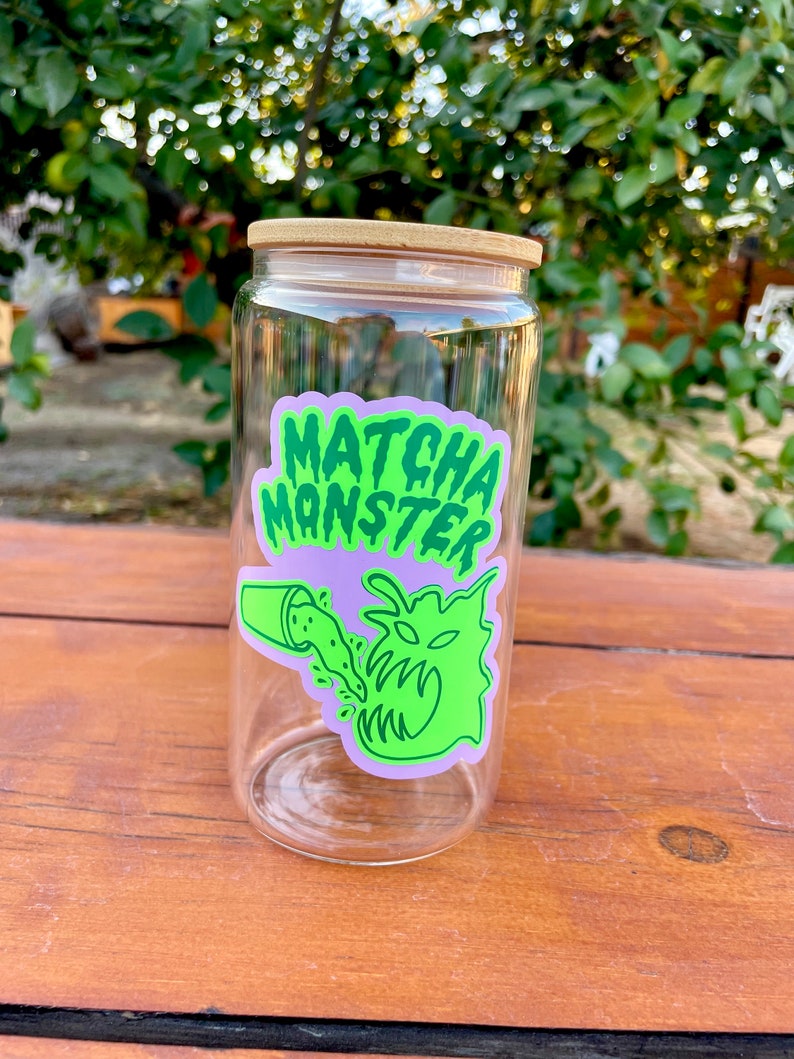 Matcha Monster Beer Glass Can Cup Tumbler Horror Spooky Design Retro ...