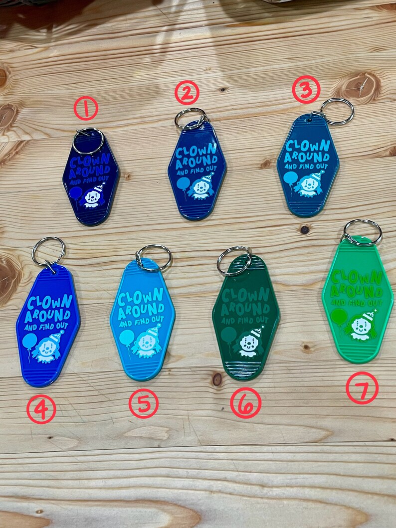 Clown Around and Find Out, Hotel Motel Keychain, Clown Core, Retro ...