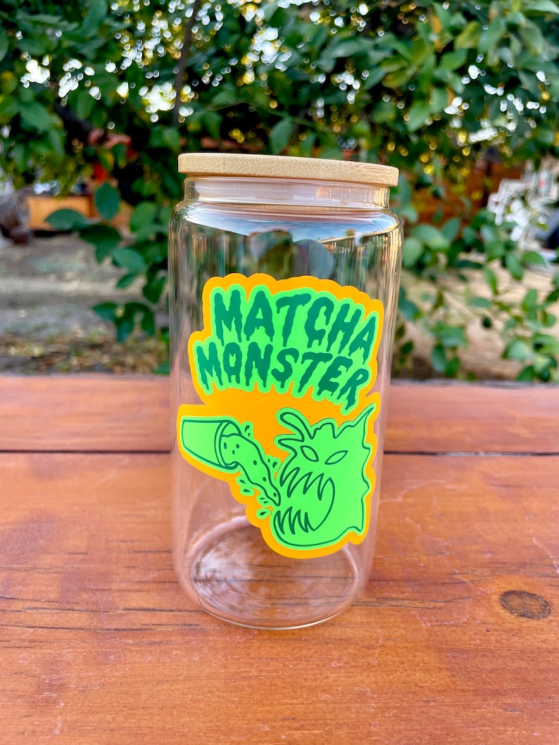 Matcha Monster Beer Glass Can Cup Tumbler Horror Spooky Design Retro ...