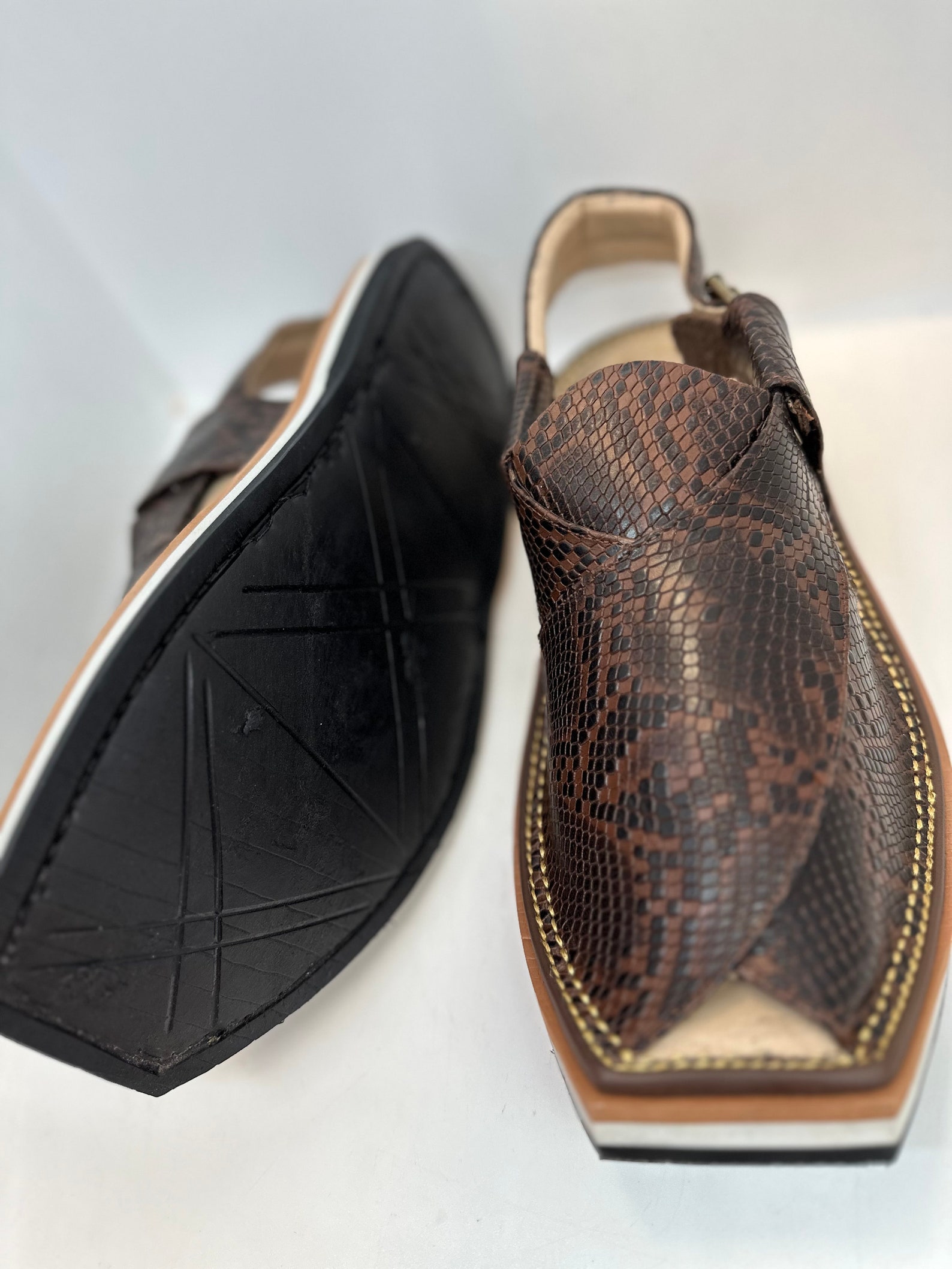 Men All Handmade Real Leather Peshawari Kaptaan Sandals Chappal ...