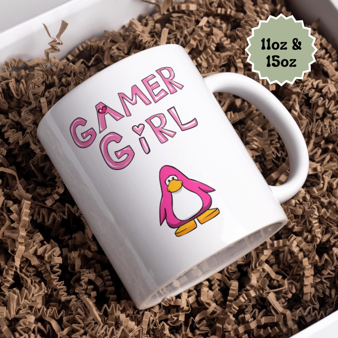 Club Penguin Mug, Gamer Girl Mug, Club Penguin Merch, Penguin Mug, Gift ...