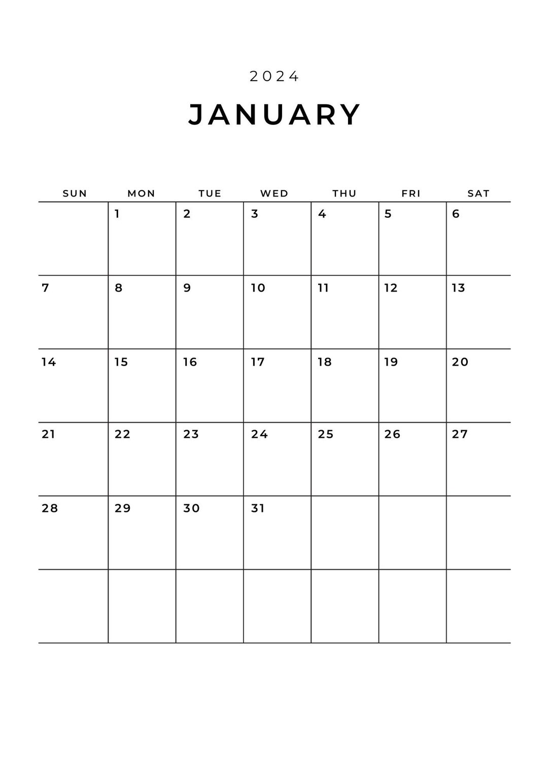 Minimalist 2024 Calendar - Printable - Etsy