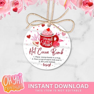 Printable Hot Cocoa Bomb Tag, Valentine Tag, Printable Valentine Tag ...