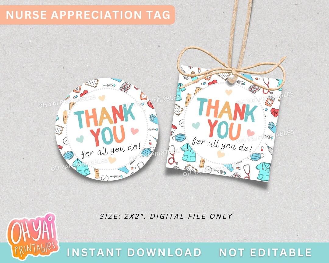 Nurse Thank You Tag, Printable Nurse Week Tag, Thank You Nurses Tag ...