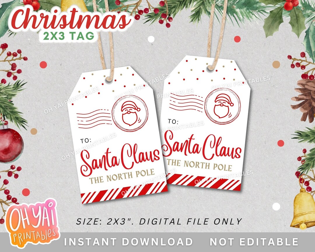 Christmas Tag, to Santa Claus Tag, Letter to Santa Tag, Cookies for ...