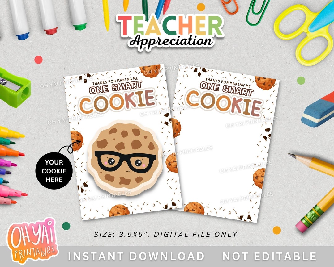Teacher Appreciation Cookie Card, Printable Teacher Appreciation Card ...