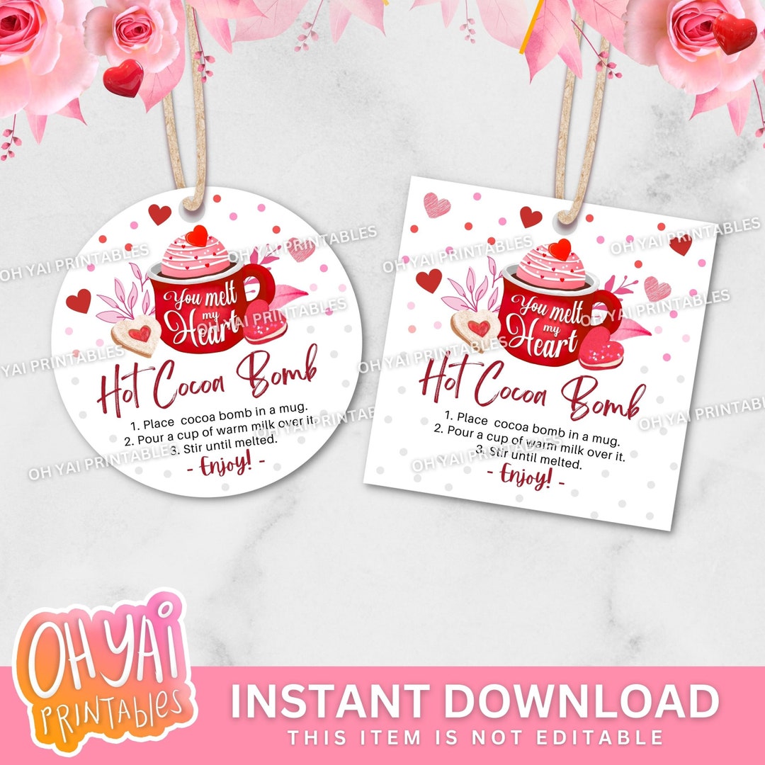 Printable Hot Cocoa Bomb Tag, Valentine Tag, Printable Valentine Tag ...