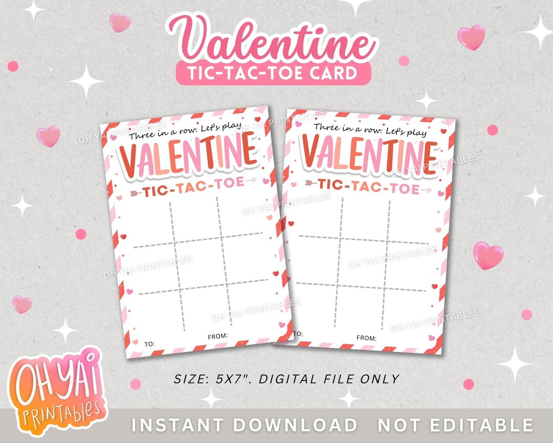 Printable Valentine Tic-tac-toe Card, 5x7 Tic-tac-toe Card, Valentine ...