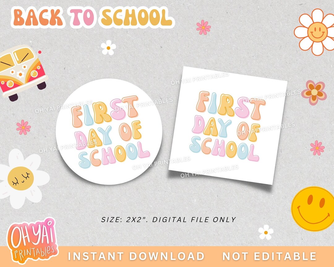 Groovy Back to School Tag, Happy First Day of School Tag, Printable ...
