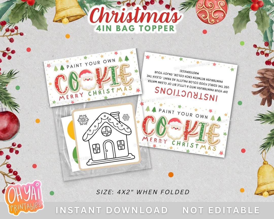 Christmas PYO Bag Topper, Paint Your Own Cookie Bag Topper, Printable ...