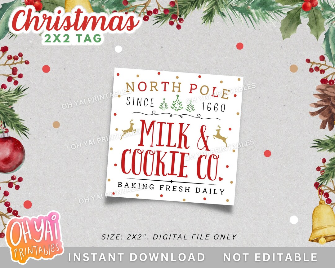 Printable Christmas Tag, Milk and Cookie Tag, Christmas Cookie Tag ...