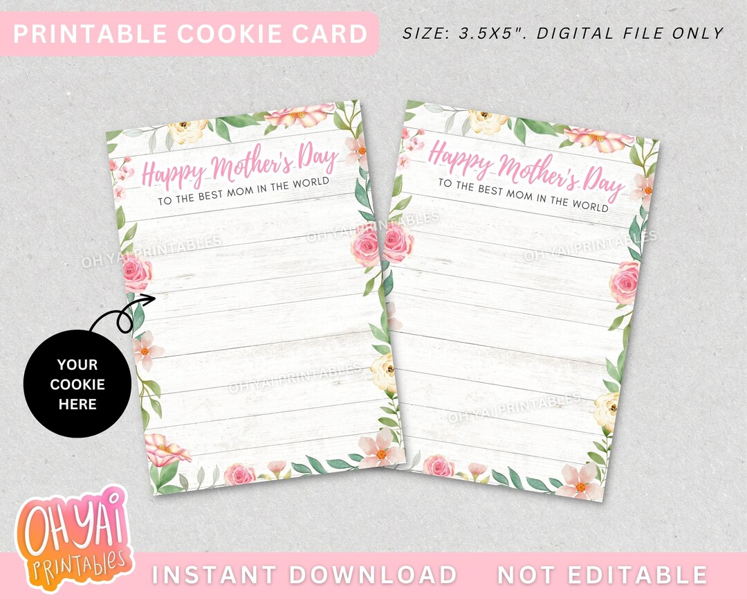 Printable Mother's Day Cookie Card, Sugar Cookie Card Backing ...