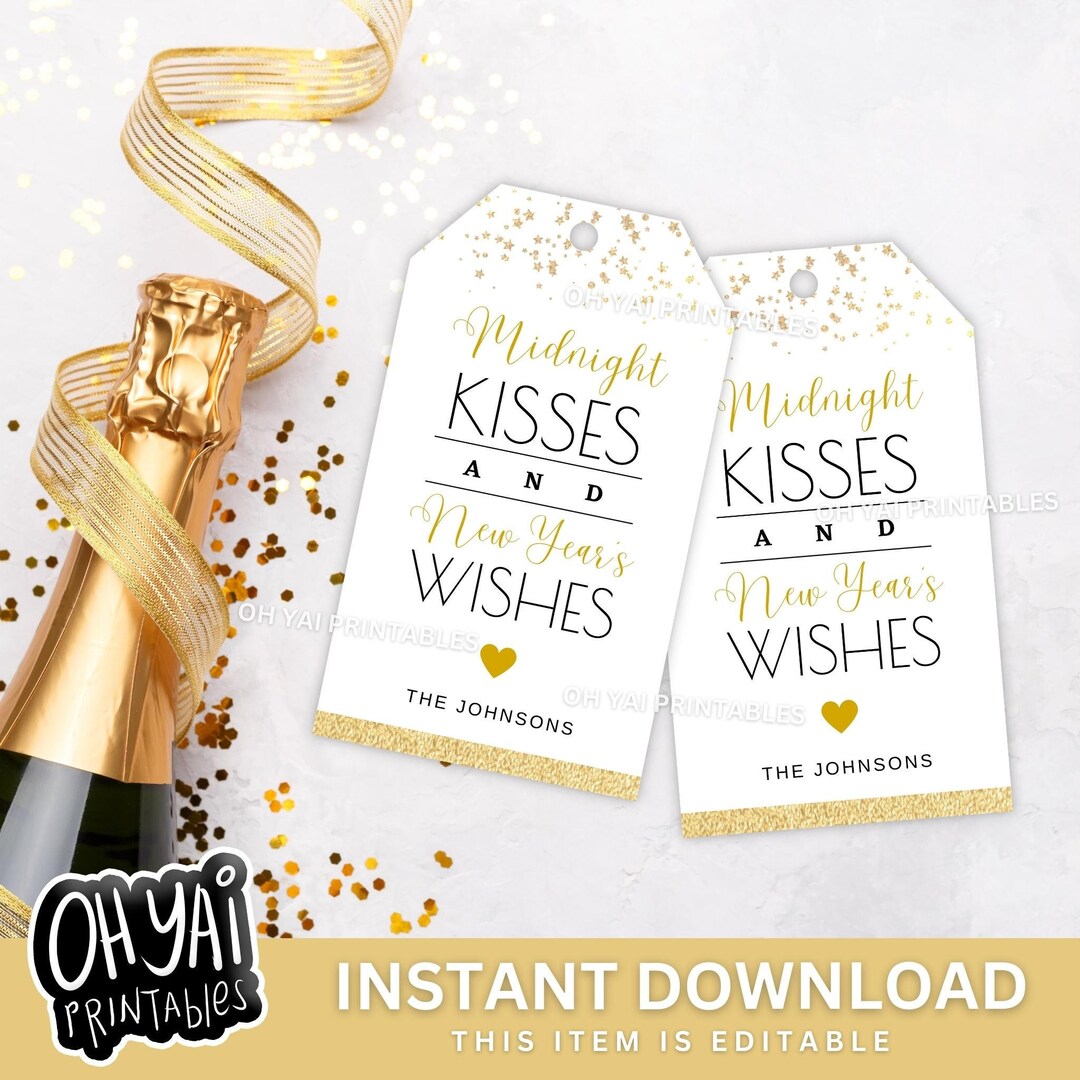 New Years Gift Tag Printable New Year Favor Tags NYE Wine - Etsy