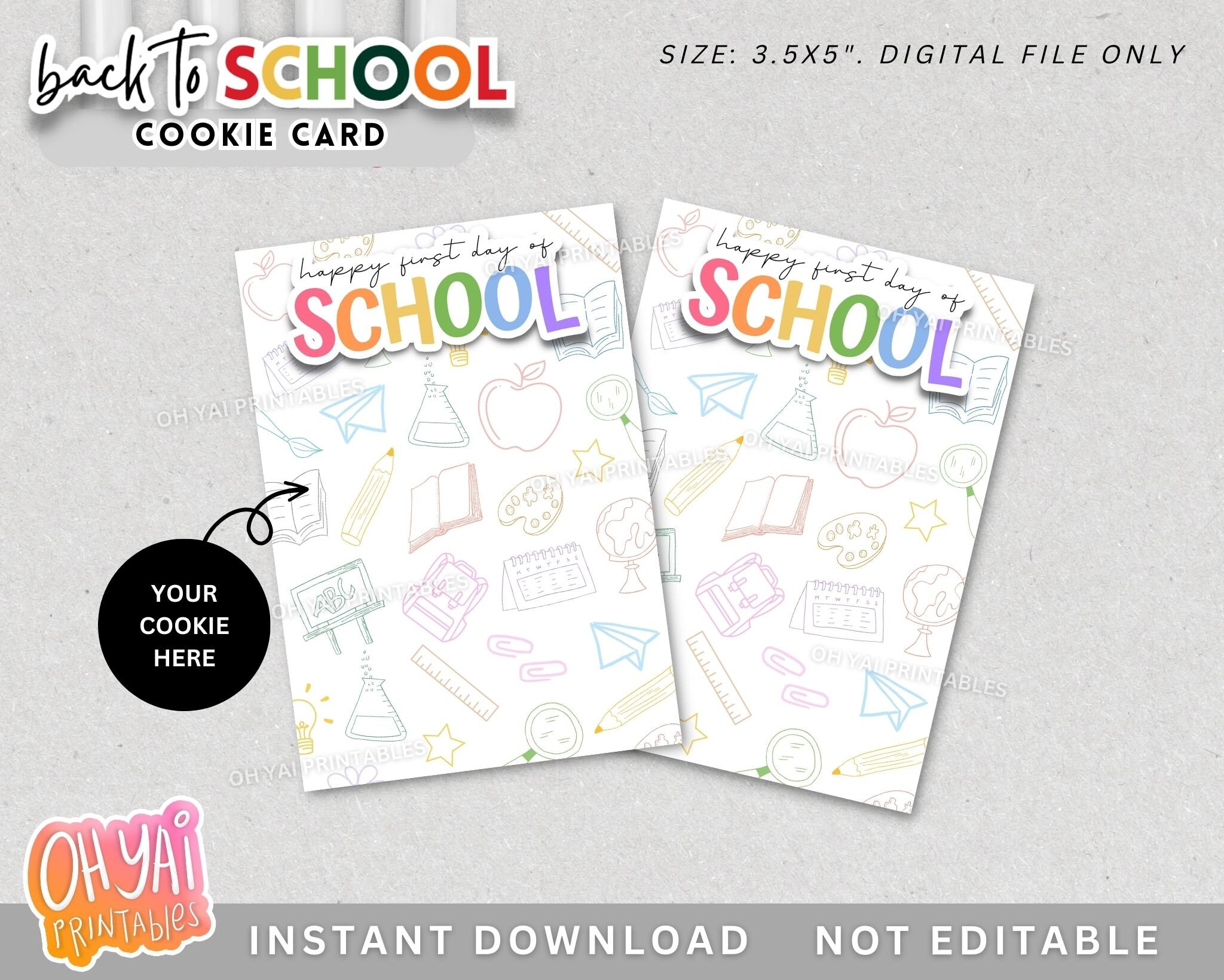 Back to School Cookie Card Printable Cookie Card First Day - Etsy