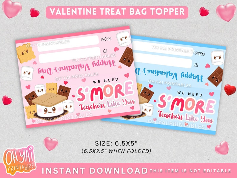 Printable Valentine Treat Bag Toppers Smore Teachers Like - Etsy