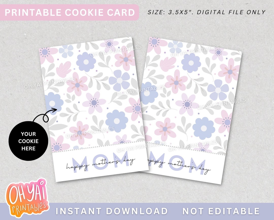 Printable Mother's Day Cookie Card, Sugar Cookie Card Backing ...