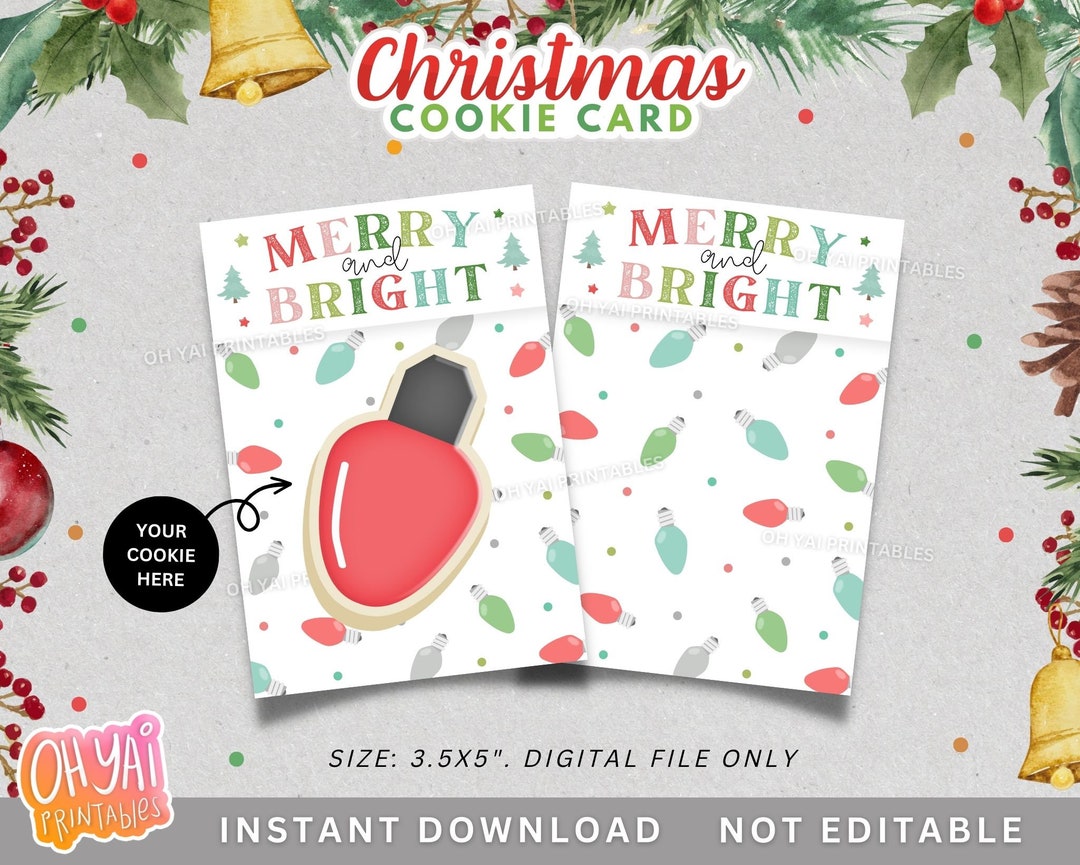 Christmas Cookie Card Merry and Bright Christmas Cookie - Etsy
