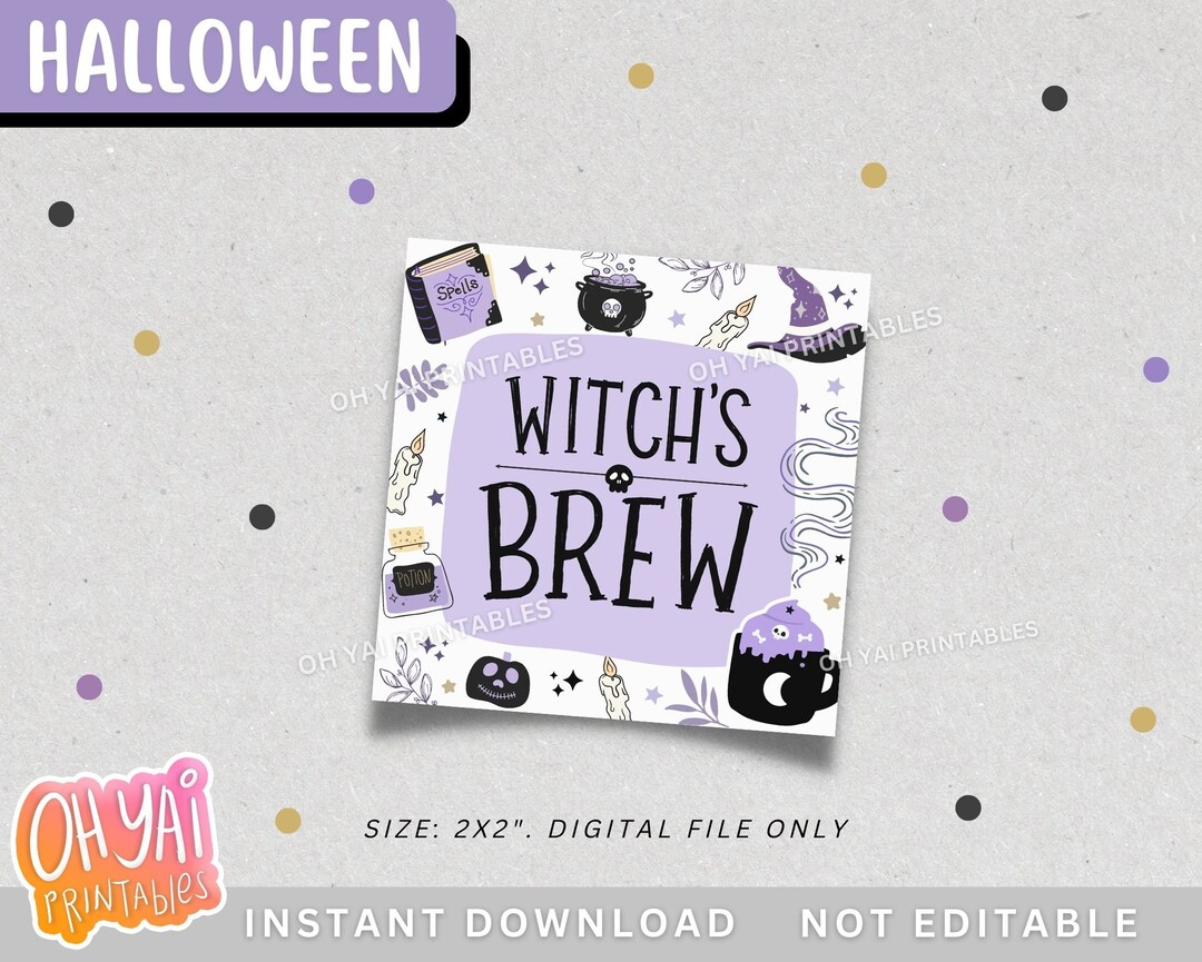 Witch's Brew Tag, Halloween Tag, Halloween Cookie Tag, Printable ...