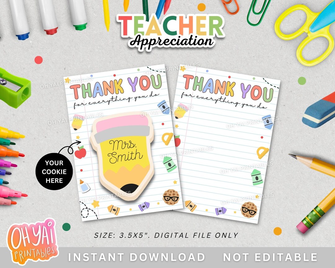 Teacher Appreciation Cookie Card, Printable Teacher Appreciation Card ...