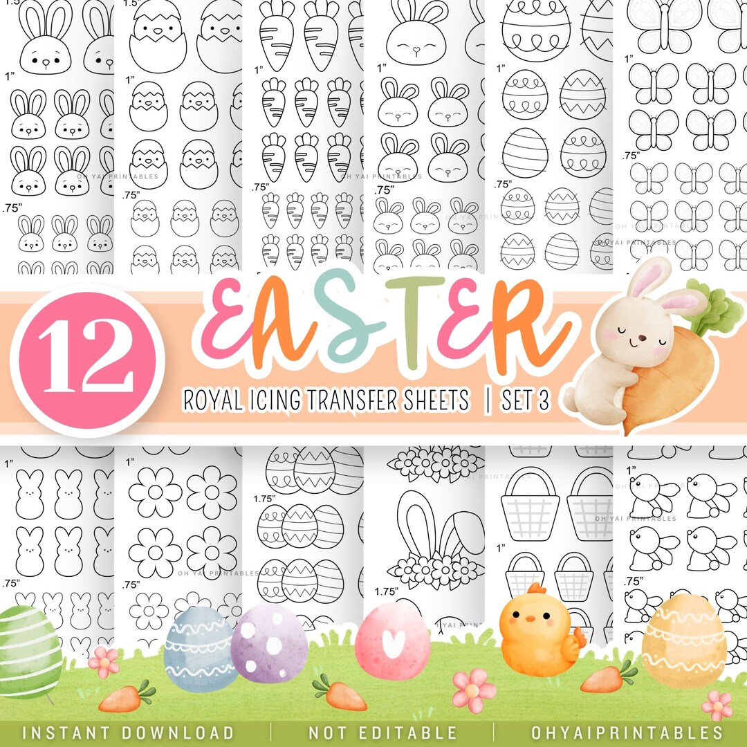 Easter Royal Icing Transfer Sheets, Set of 12, Royal Icing Templates ...