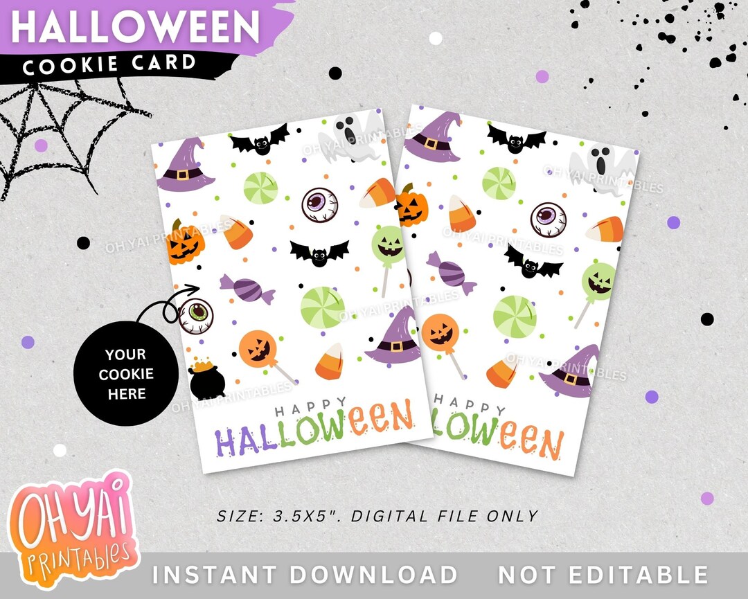 Halloween Cookie Card, Printable Halloween Cookie Card, 3.5x5in Cookie ...