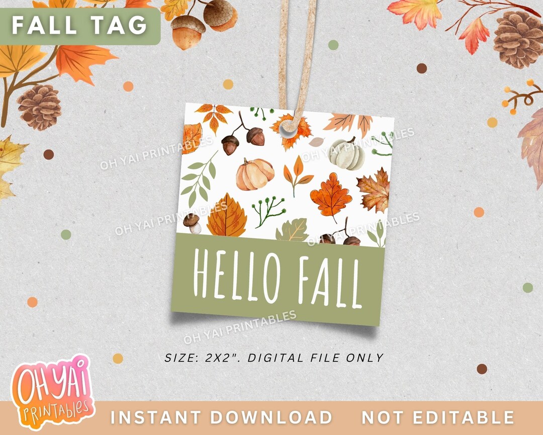 Fall Tag, Hello Fall Tag, Printable Fall Tag, Fall Cookie Tag, Autumn ...