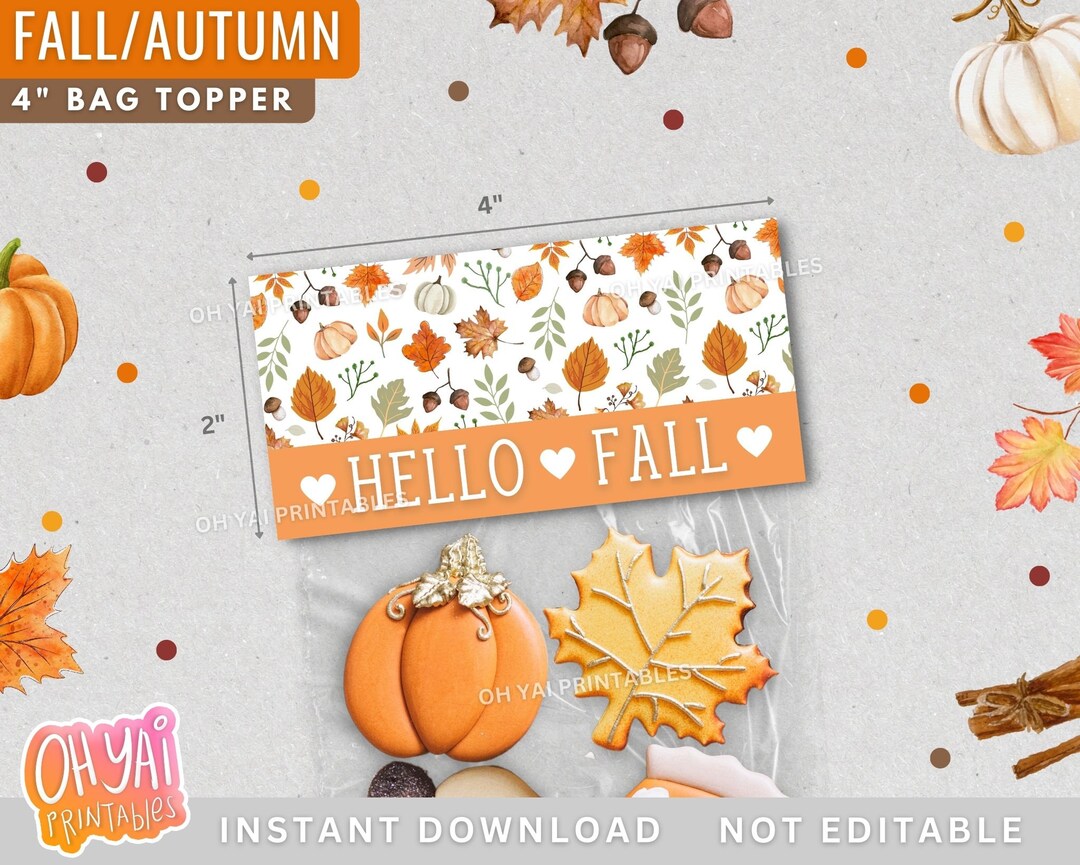 Fall Topper Fall Cookie Bag Topper 4x2 Bag Topper Printable - Etsy