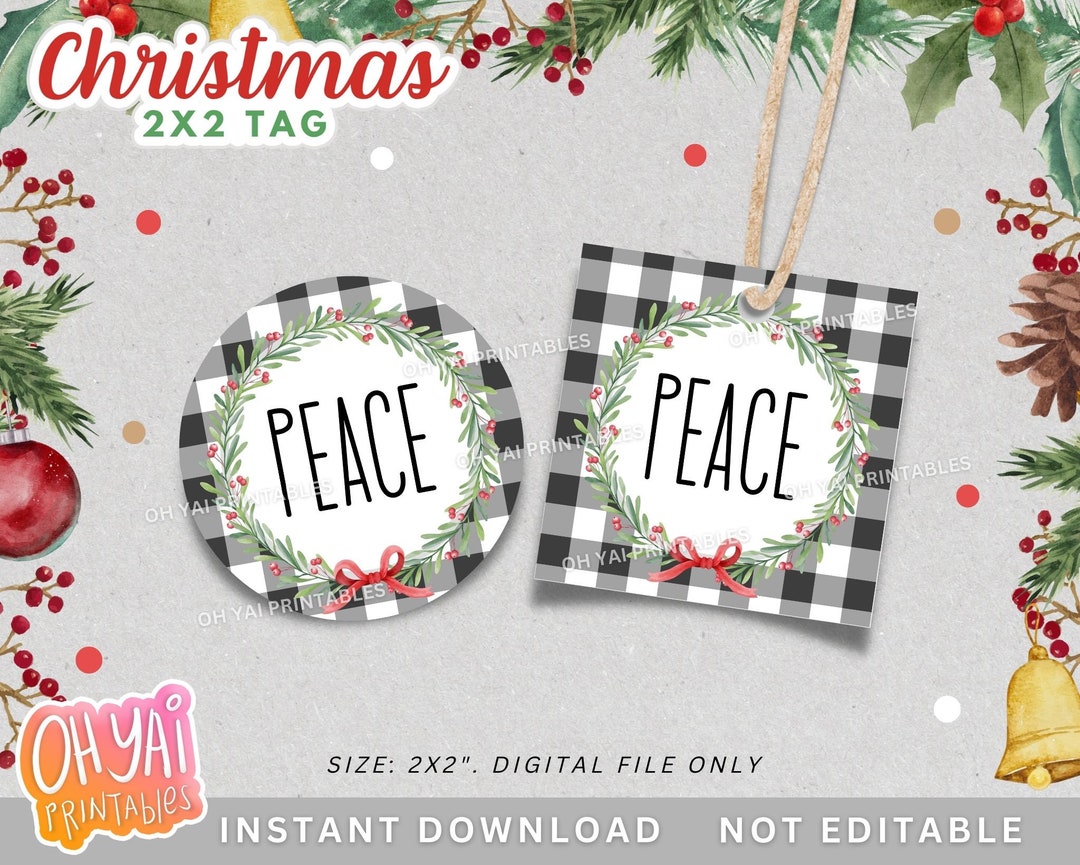 Printable Christmas Tag, Peace Tag, Christmas Plaid Tag, Christmas ...