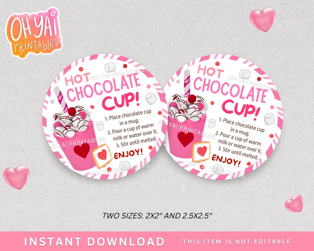 Valentine Cocoa Cup Tag, Valentine Chocolate Cup Tag, Hot Cocoa Cup Tag ...