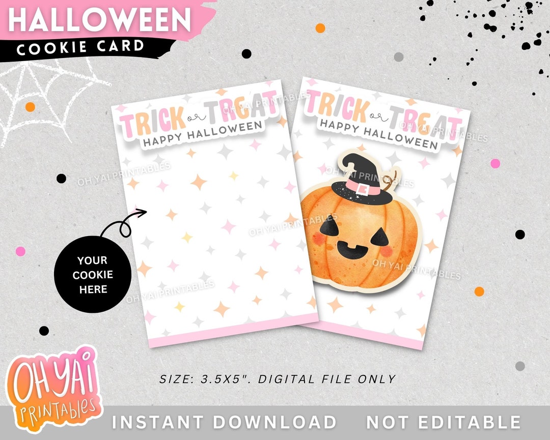 Halloween Cookie Card, Printable Halloween Cookie Card, 3.5x5in Cookie ...