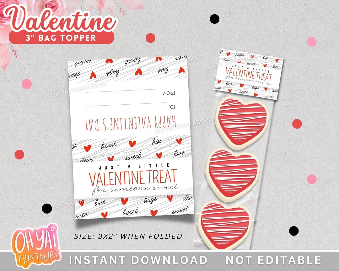 Valentine Bag Topper, 3x2 Bag Topper, Printable Valentine Bag Topper ...