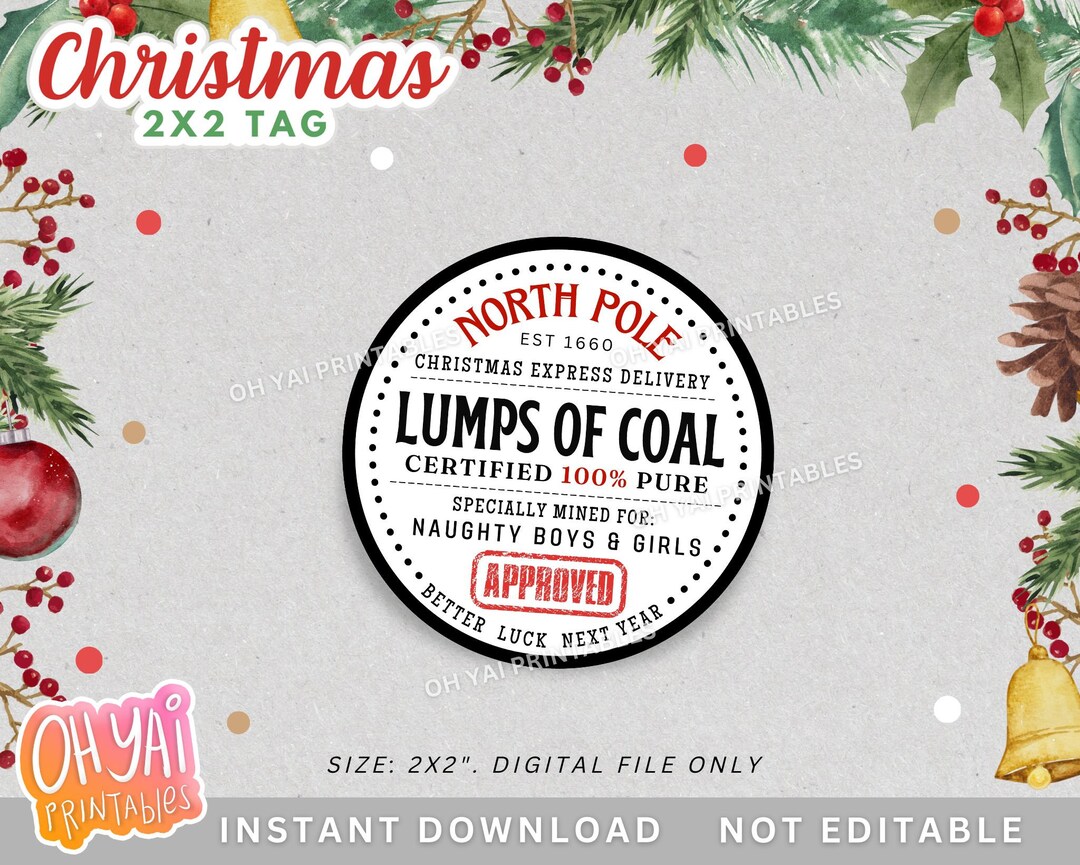 Lumps of Coal Tag, Coal Tag, Lumps of Coal Treats Tag, Christmas Coal ...