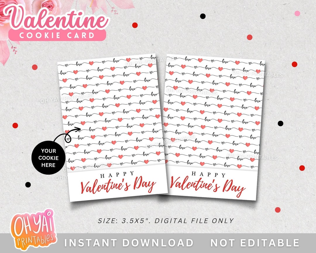 Valentine Cookie Card, Heart Cookie Card, Happy Valentine's Day Cookie ...