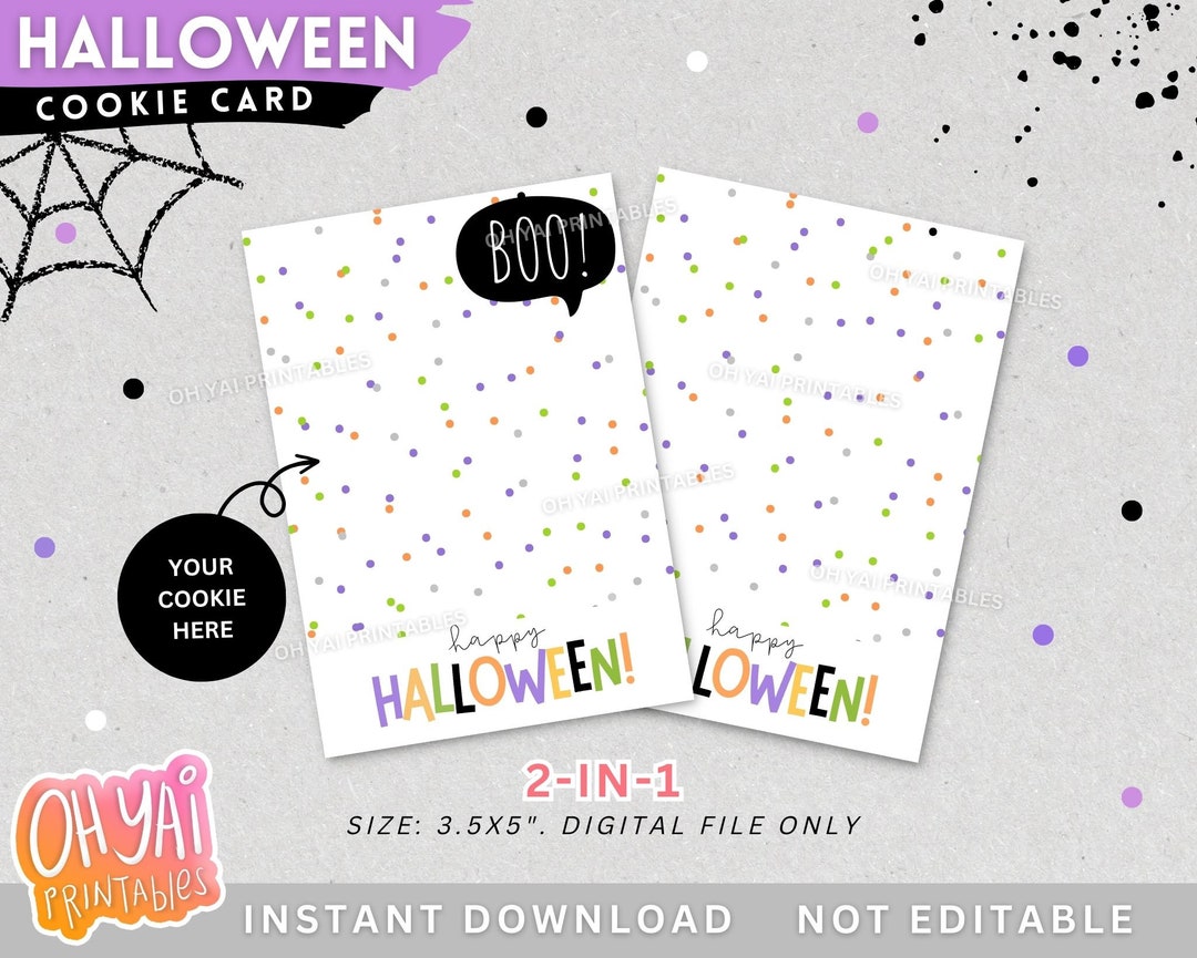 Halloween Cookie Card, Printable Halloween Cookie Card, 3.5x5in Cookie ...