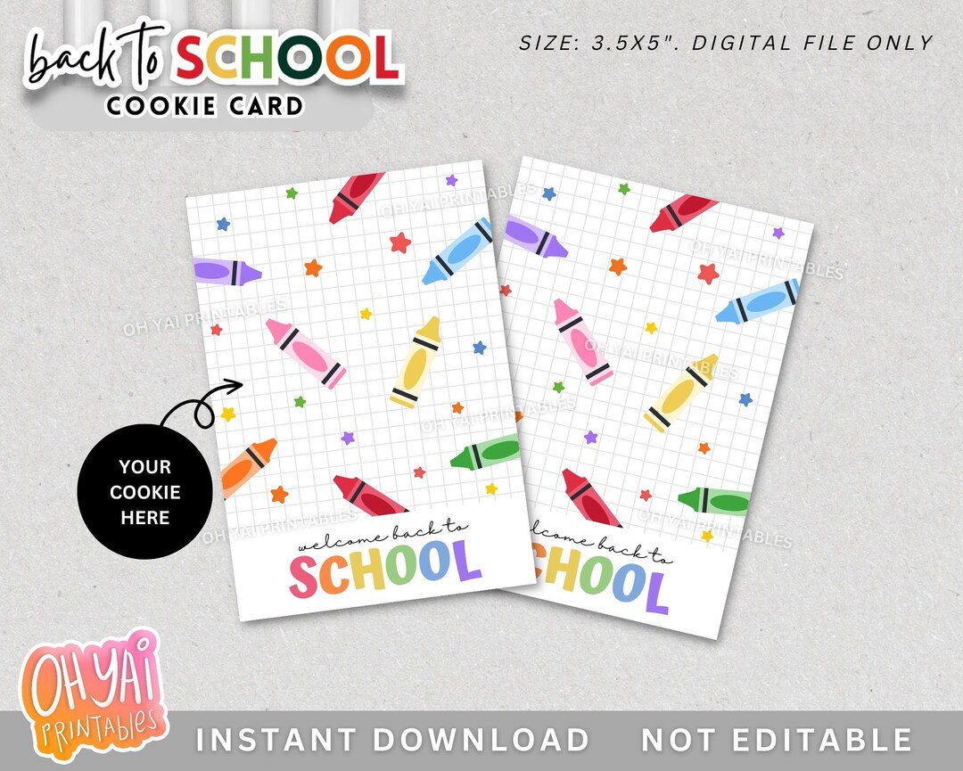 Back to School Cookie Card, Printable Cookie Card, First Day of School ...