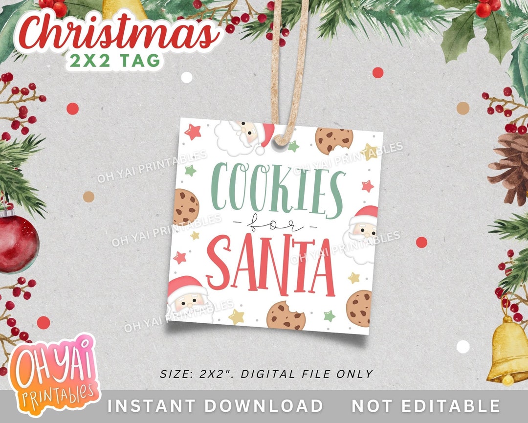 Printable Christmas Tag, Cookies for Santa Tag, Pastel Christmas Tag ...