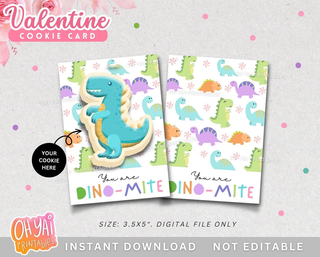 Valentine Cookie Card, Dinosaur Cookie Card, Happy Valentine's Day ...
