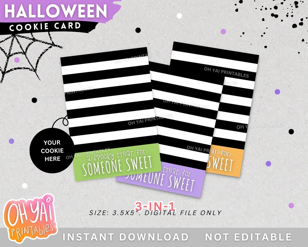 Halloween Cookie Card, Printable Halloween Cookie Card, 3.5x5in Cookie ...