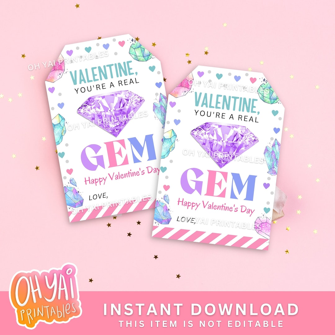 Printable Valentines Day Tag, Gem Valentine Tag, Valentines Ring Pop ...