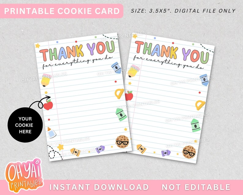 Teacher Appreciation Cookie Card Printable Teacher - Etsy