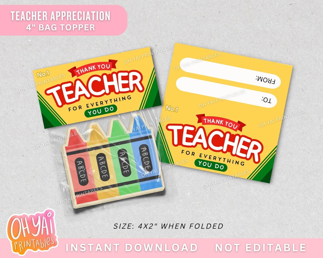 4 Teacher Appreciation Bag Topper, Printable Teacher Appreciation Bag ...